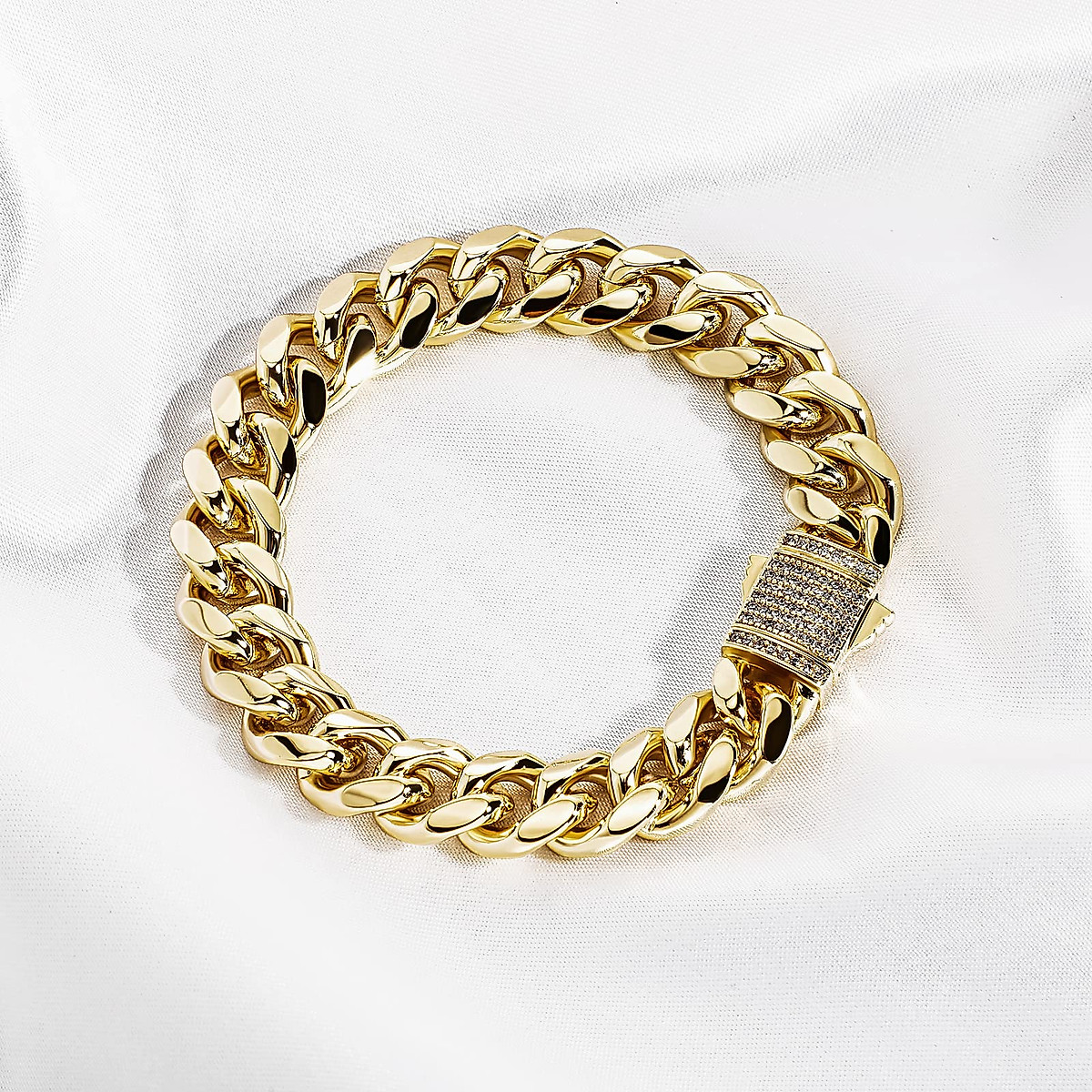 TOPGRILLZ Hip Hop14K Gold Plated Finished Miami Cuban Link Anklet Bracelet with Iced out Simulated Lab Diamond Clasp for Men Women (7" Gold)