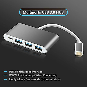 USB C hub HDMI Adapter, 4 in 1 Type C hub, 100W Power Supply, USB3.0 * 3+Type-C Interface, Suitable for MacBook Air, MacBook Pro, XPS, etc.