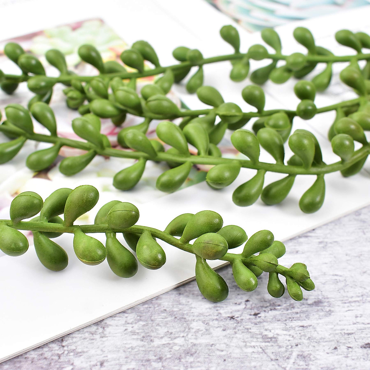 HUIANER Artificial Succulent Plants, 13.4" and 28.7" Fake Hanging String of Pearls Simulation Greenery Plants for Wall Home Kitchen Office Garden Wedding Decor, Pack of 2