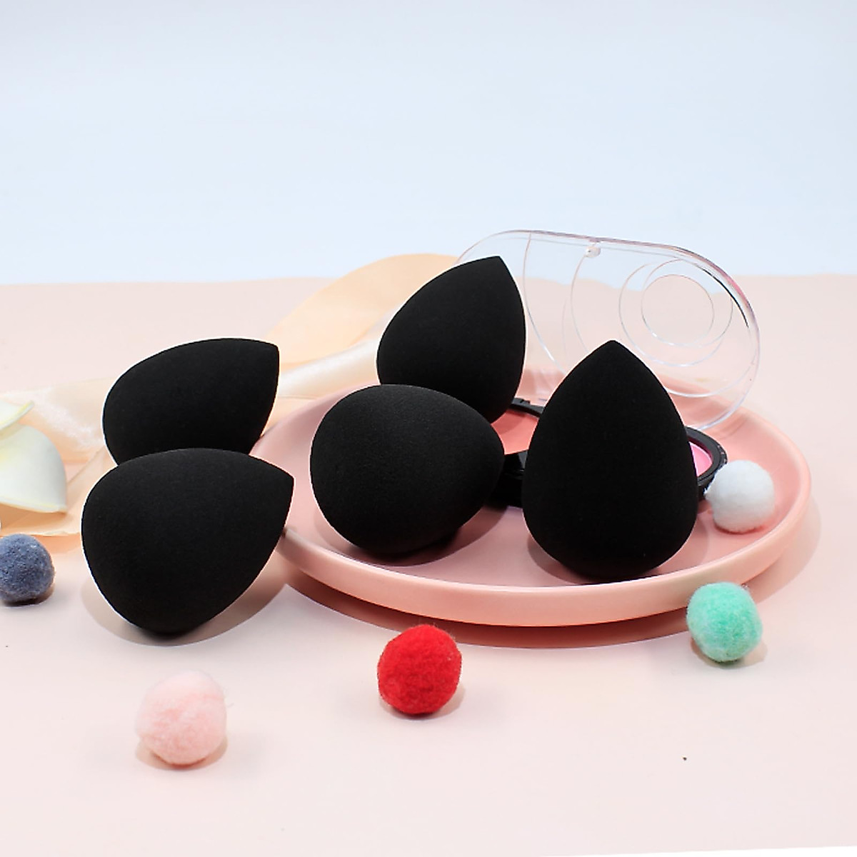 BEAKEY Makeup Sponge Set, 5 Pcs Black Foundation Blending Beauty Sponge, Flawless for Liquid, Cream, and Powder, Latex Free and Vegan Makeup Sponges