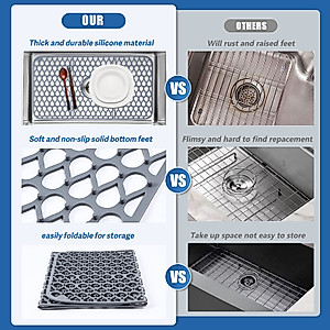HUMUMU Sink Protectors for Kitchen Sink 26" x 14", Grey Non-Slip Sink Mats for Bottom of Kitchen Sink，Collapsible-Cuttable Silicone Sink Mat for Farmhouse Stainless Steel Porcelain Sink（Center Drain）