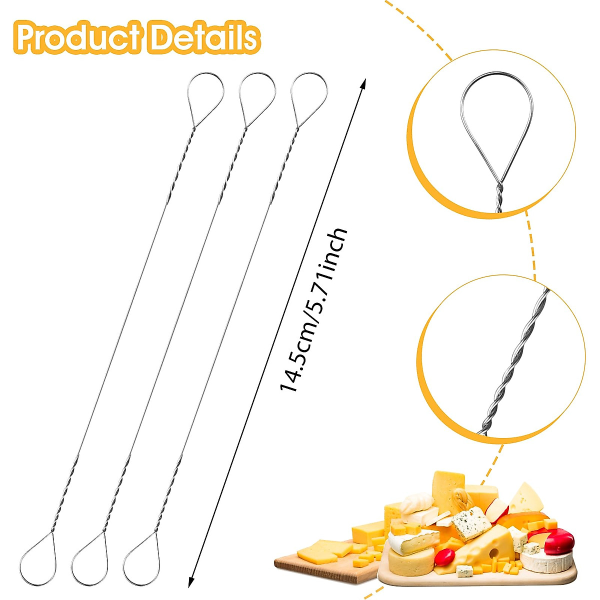 10PCS 5.7" Cheese Slicer Wire Replacement Stainless Steel Cheese Cutters Slicer Kit, Handheld Butter Cutter Slicer Perfect Cheese Slices, For Home Kitchen Block Cheese Cutting(0.35mm Diameter)