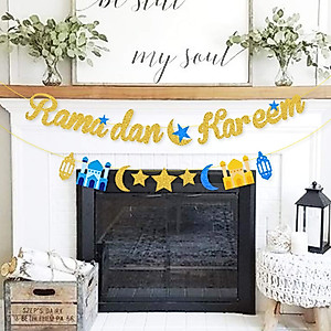 Ramadan Kareem Banner Gold Glitter | Happy Ramadan Banner Decorations | Ramadan Mubarak Party Decorations | Eid Mubarak Party Decorations