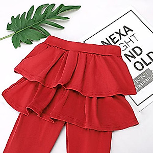 KEREDA Girls Leggings Tutu Skirt Pants Kids Cotton Footless Tights 10-12 Red