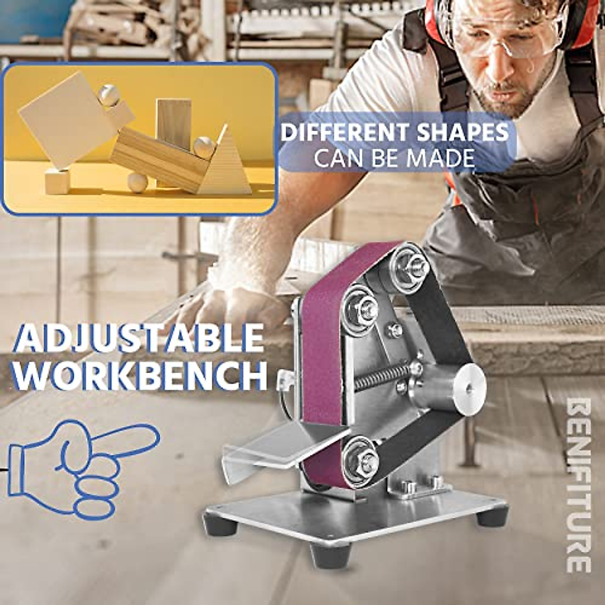 Benifiture Mini Belt Sander with 15PCS Abrasive Belts, 7-Speed Adjustable Electric Knife Apex Edge Sharpener, Micro Bench Polisher Kits, with Polishing Wheel & Wax, DIY Woodworking Metal Knife Plastic