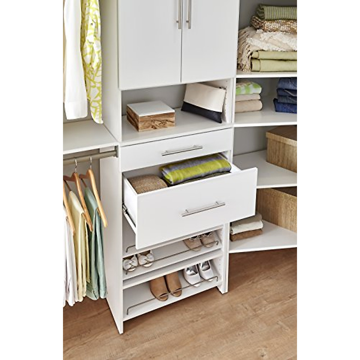 ClosetMaid SuiteSymphony Wood, Add On Accessory, Modern Style For Storage, Closet, Clothes, Size Units, Pure White/Satin Nickel, 25-Inch X 10-Inch Drawer