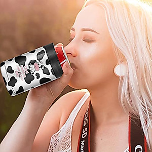 Can Cooler Insulated Skinny Stainless Steel Doucle Freezable Can Cooler Sleeve Hard Seltzer 12 oz Slim Cans Soda Can Cooler （Cow）
