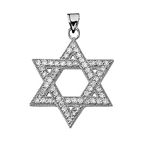 Dazzling Diamond Star of David in 14k White Gold Pendant Necklace, 16"