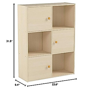 Furinno Pasir 3 Tier Shelf with 3 Door/Round Handle, Steam Beech