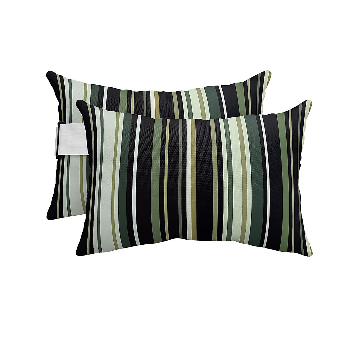Chaise Lounge Head Resting Pillows, Black Green Stripe Outdoor Chaise Pillows, Waterproof Patio Furniture Pillows with Insert and Adjustable Elastic Stripe for Recliner Beach Chair