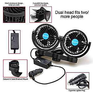 QIFUN Electric Car Fans for Rear Seat Passenger Portable Car Seat Fan, 4 Inches 12V Headrest 360° Rotatable Backseat Car Cooling Air Fan with Cigarette Lighter Plug for Vehicles, SUV, RV, Boat