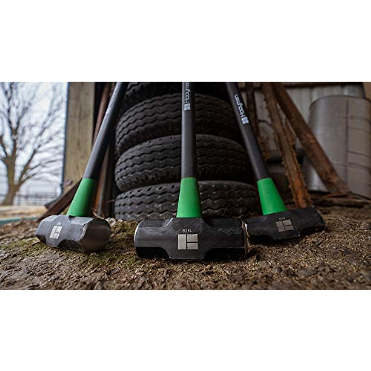 Hooyman 10lb Sledge Hammer with Heavy Duty Construction, Ergonomic No-Slip H-Grip Handles, Solid Fiberglass Cores, and Epoxy Sealed Heads for Construction, Gardening, Yard Work, and Outdoors