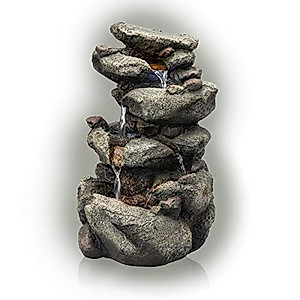 Alpine Corporation TZL154 Alpine Fountain with LED Light Rainforest Rock Frountain, 9" L x 8" W x 14" H, Mixed Colors