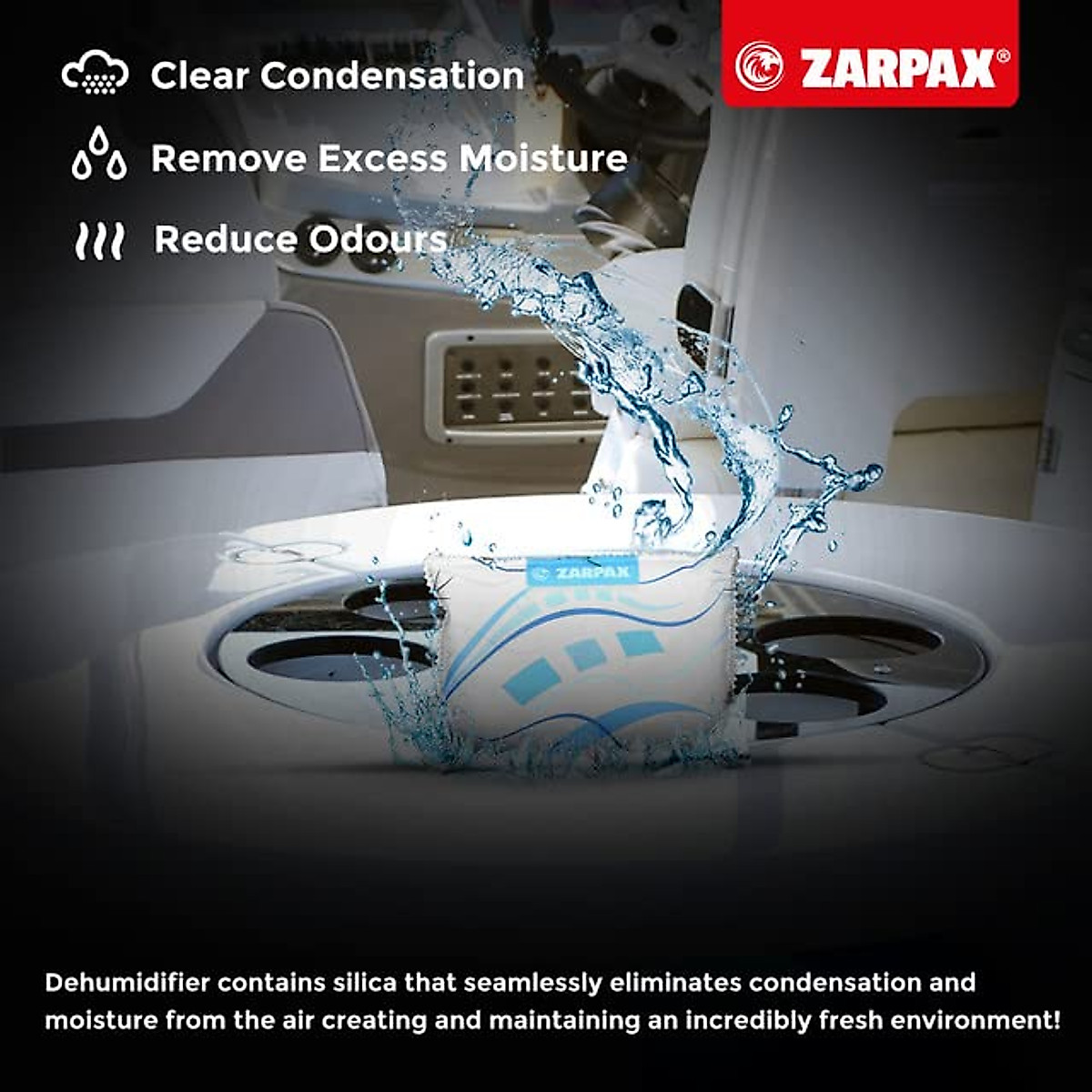 ZARPAX Car, RV & Boat Dehumidifier With Humidity Indicator | 16oz Set of 2 | Absorbs Moisture Condensation Damp Keeping Windscreens Clear | Odour Absorber 100% Leakproof | Boat Dehumidifier Bag