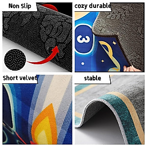 SOJAWA Space Astronaut Children Play Area Rug, 4x6ft, Solar System Rocket Living Room Rug, Non-Shedding Foldable Home Decorative Rugs, Washable Durable Low Pile Rug for Hallway Bedroom