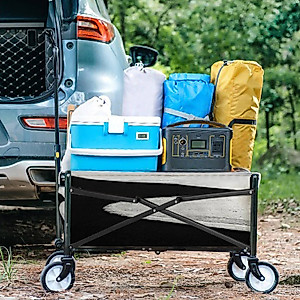 Collapsible Wagon Cart Curvy Wave in The Sand Shore of Beach in Black and White Foldable Utility Wagon Large Capacity Garden Cart with Push Bar for Beach Camp Outdoor Shopping