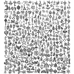 JIALEEY 300 PCS Wholesale Bulk Lots Jewelry Making Charms Mixed Smooth Tibetan Silver Alloy Charms Pendants DIY for Bracelet Necklace Jewelry Making and Crafting