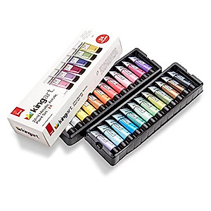 KINGART Metallic Acrylic Paint, Set of 24 Colors, 0.74 oz/22 ml Tubes with Storage Box, Rich Pigments, Non Fading, Non Toxic Paints for Artist & Hobby Painters, Art Supplies for Canvas Painting