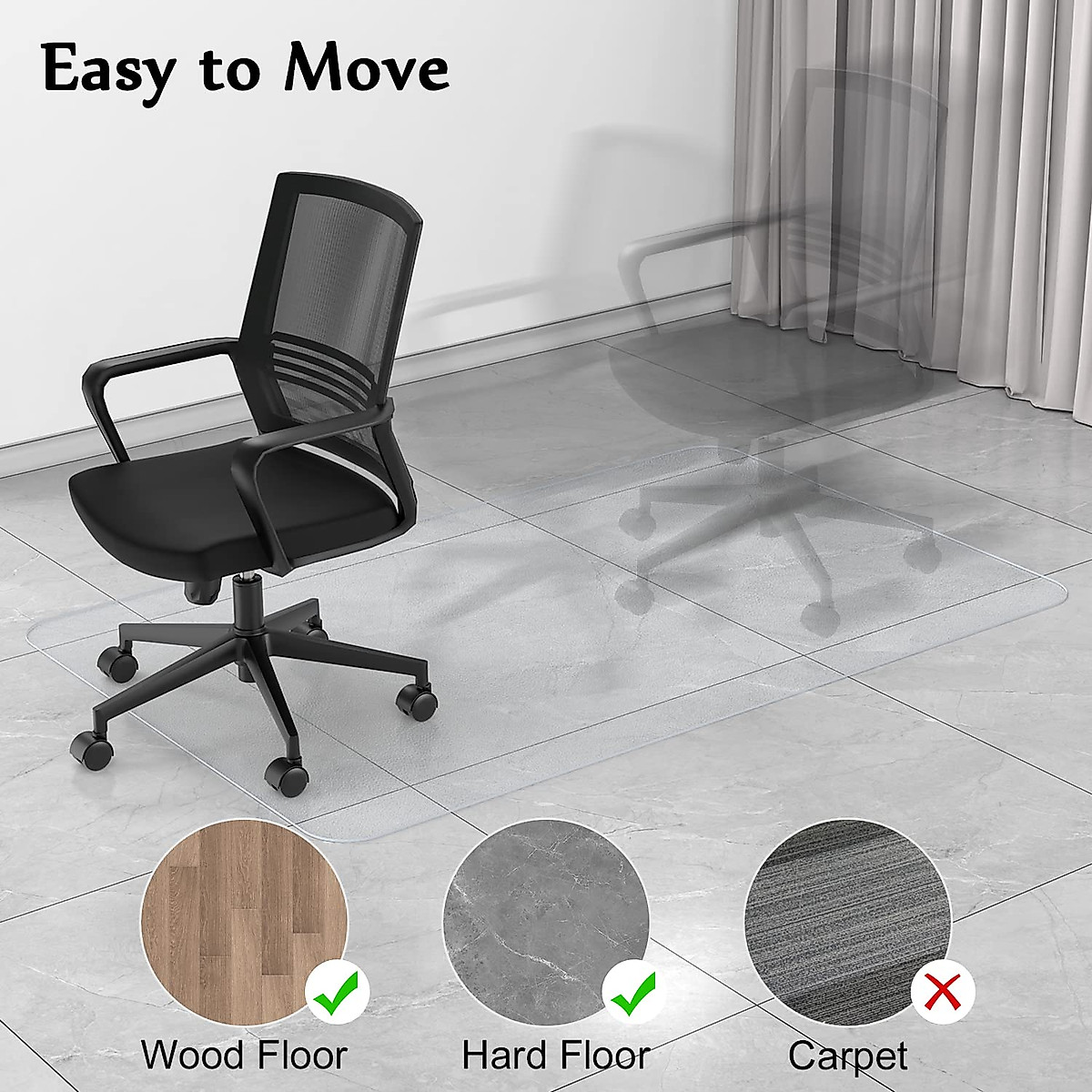 Blvornl Office Chair Mat for Hard Wood Floor, Sturdy Plastic Protector Floor Mat for Office Chair, Rectangle Transparent PVC Computer Hard Floor Chair Mat for Desk, Office, Home (Clear, 35.5 X 48in)