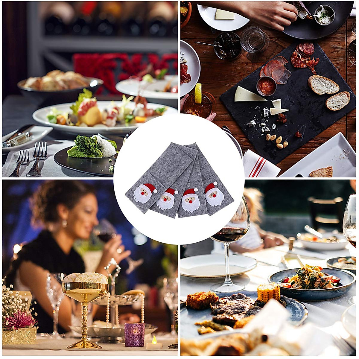 4 Pieces Christmas Cutlery Holder Costume Silverware Holder Burlap Utensil Holder Knife Fork Bags Christmas Dinner Table Decorations