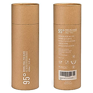 95° Double-Wall Glass Tea Bottle with Removable Stainless Steel Infuser - BPA and BPS Free, Insulated and Leakproof Travel Tumbler for Loose Leaf Tea, Coffee, Fruit - Eco-Friendly (15oz/450ml)