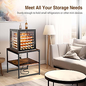 Tatub 20" End Table with Charging Station, Industrial Square Side Table with USB Ports & Outlets, Versatile 2-Tier Small Nightstand for Bedroom Living Room, Rustic Brown