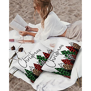 Edwiinsa Outdoor Pillow Covers Waterproof, Christmas All Weather Cushion Case Set of 2, Xmas Tree Leopard Check Winter Snowflake Lumbar Pillowcase for Sofa Couch Bed Decor Patio Furniture 20"x12"