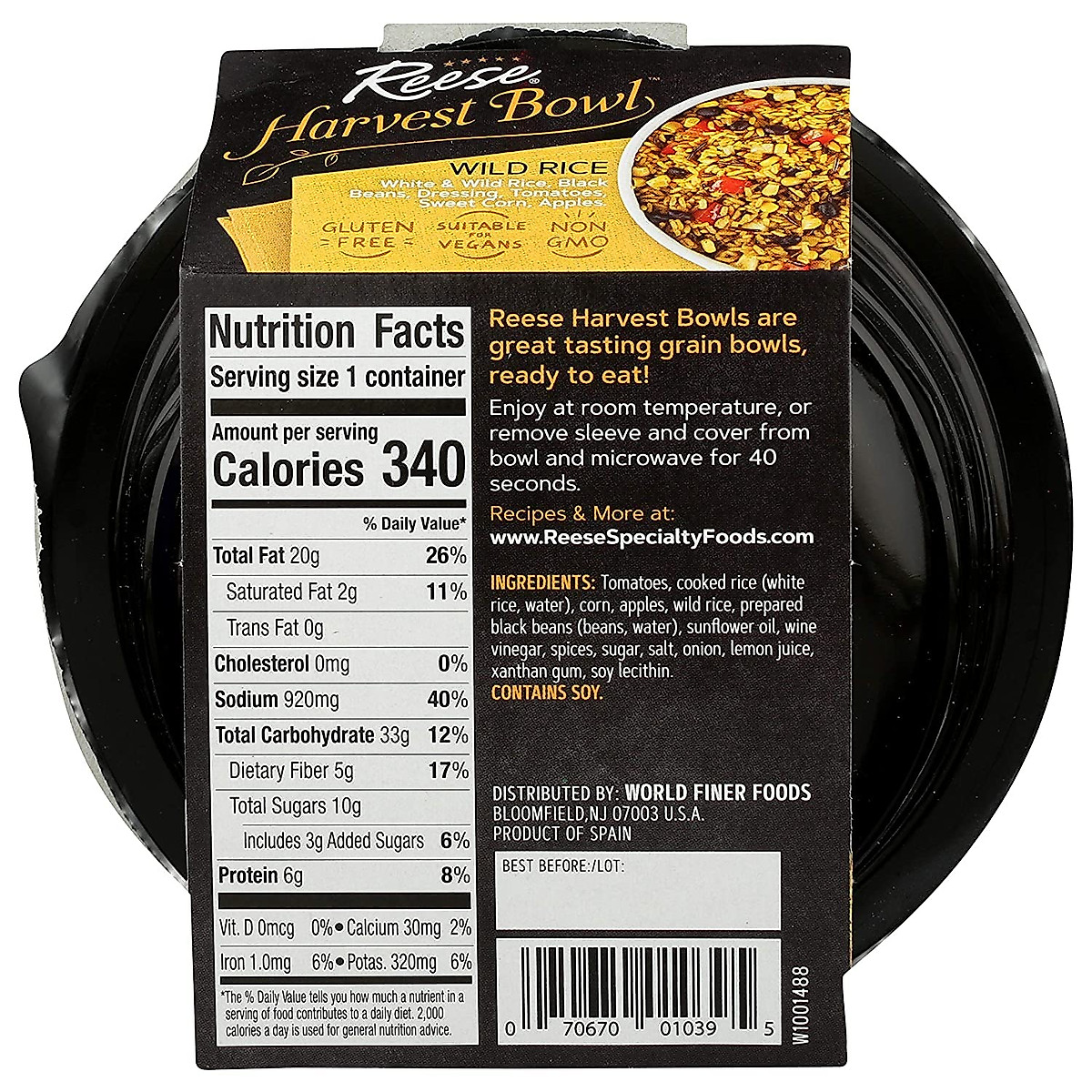Reese Wild Rice Harvest Bowl | Black Beans, Tomatoes, Corn | High in Fiber & Protein (Pack of 8)
