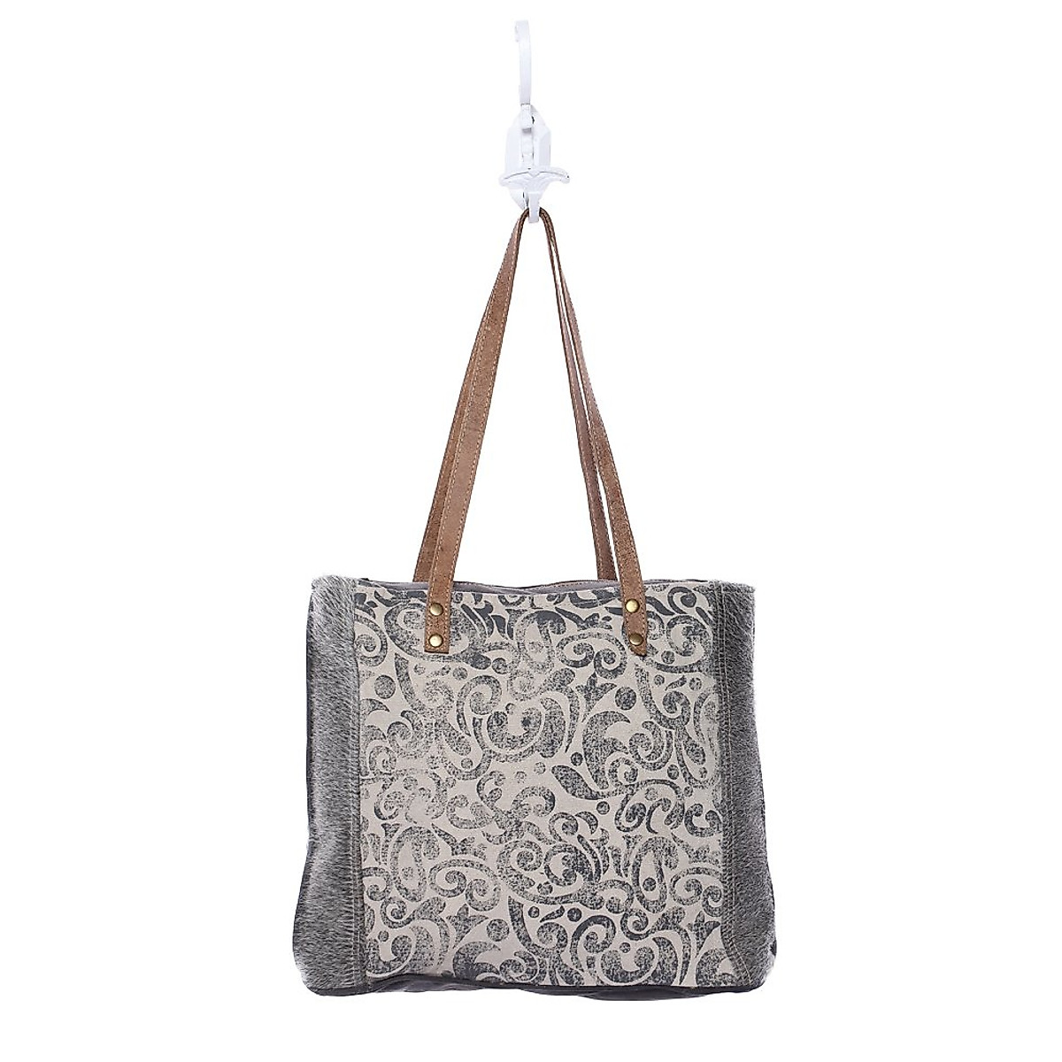 Myra Bag Leaf Print Cowhide & Upcycled Canvas Tote Bag S-1140
