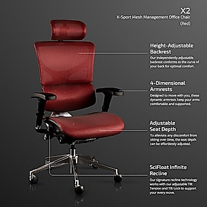 X-Chair X2 Management Task Chair, Red K-Sport Mesh Fabric with Headrest - Ergonomic Office Seat/Dynamic Variable Lumbar Support/Floating Recline/Highly Adjustable/Perfect for Long Work Days