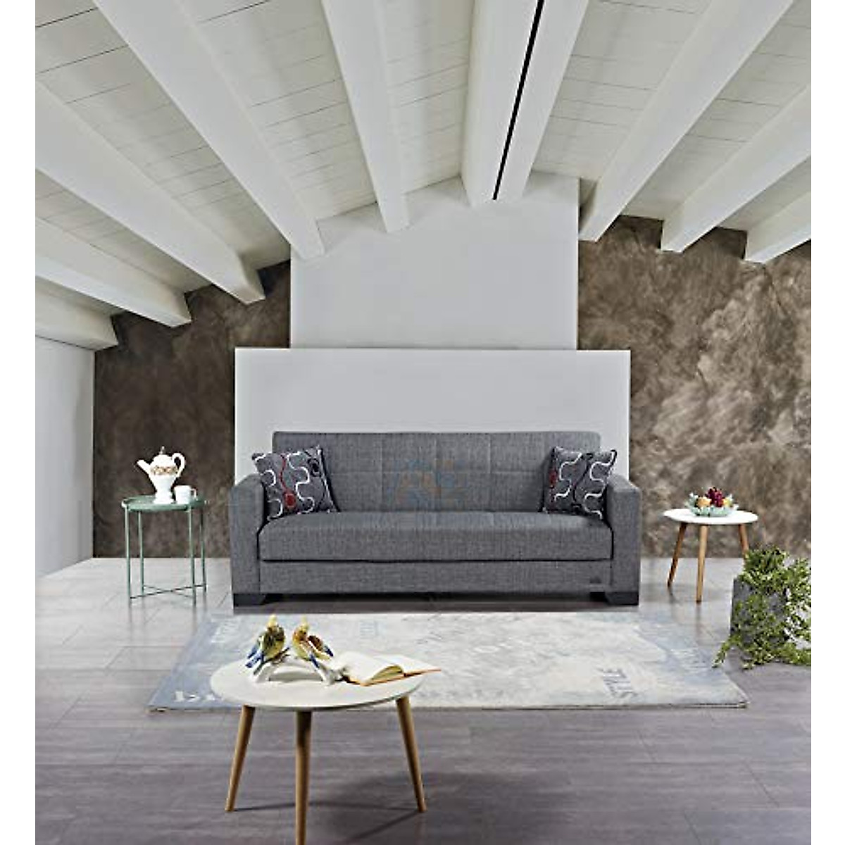 BEYAN SB Gray Vermont Modern Fabric Upholstered Convertible Sofa Bed with Storage, 84"