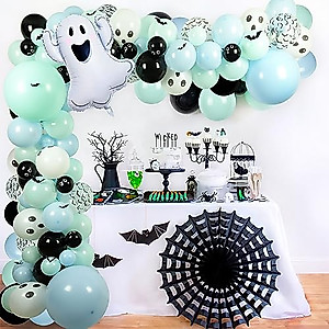 Halloween Balloon Arch Garland Kit, A Baby is Brewing Blue Balloon Arch with 3D Wall Stickers for Halloween Baby Shower Decorations for Boy Halloween Gender Reveal Party Supplies