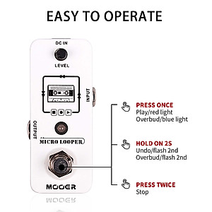 MOOER Micro Looper Guitar Loop Pedal Effect Pedal with 30 Minutes Recording Time, Unlimited Overdubs, Pure Sound for Electric Guitar