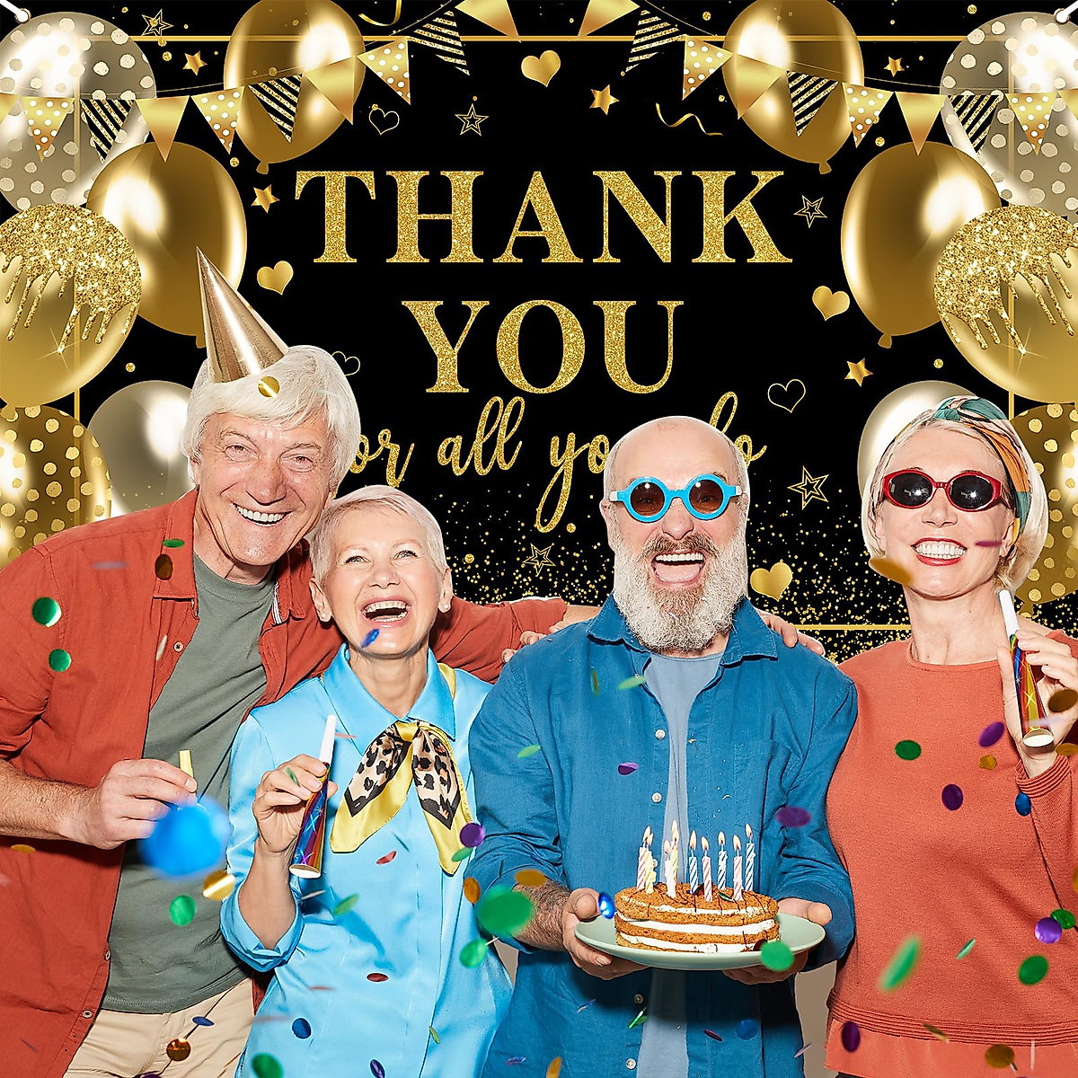 Avezano Thank You for All You Do Banner Backdrop Gold Black Thank You Party Background for Employee Appreciation Decorations Congrats Grad Happy Retirement Teacher Doctor Banner 70.8x43.3inch