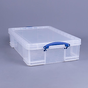 Really Useful Box 33 Liter Plastic Stackable Storage Container with Snap Lid & Built-In Clip Lock Handles for Home or Office Organization, Clear