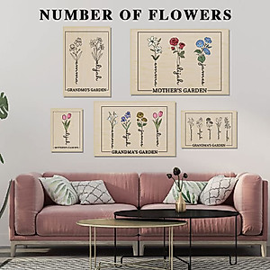 Bohva Personalized Gifts for Mom Wife Birth Month Flower with Name Mothers Garden, Custom Wall Art Print On Wood Mothers Day Anniversary Birthday Gifts from Daughter Son Husband