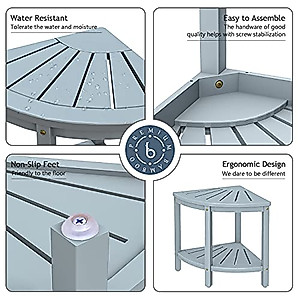 Bamfan Bamboo Corner Shower Bench Waterproof Stool with Space-Efficient Storage Shelf - Shower Stool Seat for Indoor or Outdoor Use(Bluish Grey)