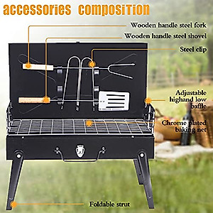 Bltong Charcoal Grills Portable Oven Mini BBQ Grill Foldable Barbecue Grills for Camping Patio Backyard and Anywhere Outdoor Cooking Black