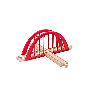 maxim enterprise, inc. Red Intersection Bridge, Model Railroad Bridge with Wooden Cross Track, Wooden Bridge Compatible with Thomas & Friends, Brio Railway, and All Major Brand Fine Wooden Train Sets