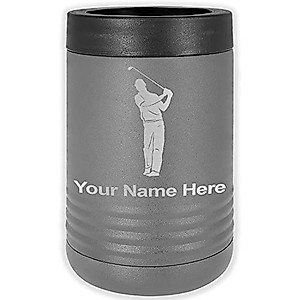 LaserGram Double Wall Insulated Beverage Can Holder, Golfer, Personalized Engraving Included (Standard Can, Gray)