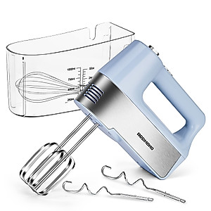 REDMOND Electric Hand Mixer, 5-Speed Hand Mixer with Measuring Storage Case, Kitchen Handheld Mixer Includes Dough Hooks, Whisk and Beaters for Cream, Cake, Cookies, Eggs 250W Hand Mixer with Measuring Box, HM018 Yellow