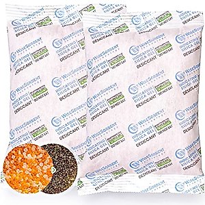 Wisesorb 500 Gram [2 Packs] Silica Gel Packets, Color Indicating (Orange to Dark Green) Silica Packets, Rechargeable Safe Dehumidifier, Silica Gel Packets for Storage, Basement Moisture Absorbers