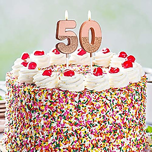 BBTO 50th Birthday Candles Glitter Cake Numeral Candles 50th Birthday Cake Topper Decoration for Birthday Wedding Anniversary Celebration Favor, Rose Gold