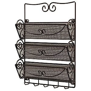 DecoBros Wall Mount 3 Tier Letter Rack Organizer w/ Key Holder, Bronze