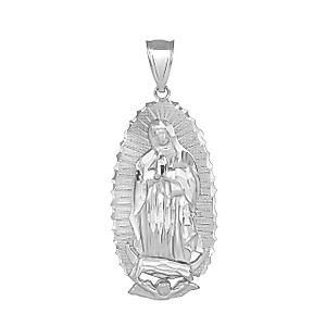 Sterling Silver Blessed Our Lady of Guadalupe Miraculous Medal Pendant, 1.57"