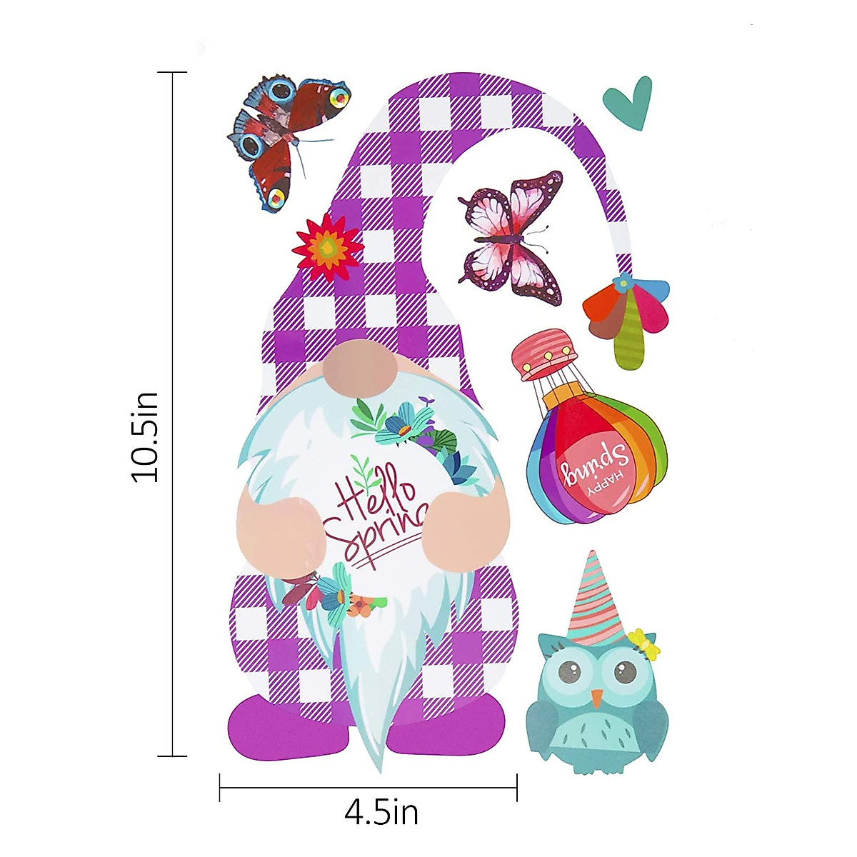 9 Sheets Spring Gnome Static Window Clings- Double Sided Faceless Doll Flowers Butterfly Window Decals Stickers in 9 Styles Party Favors for Spring Home Cafe Restaurant Glass Door Window Decors