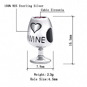 Red Wine Lover Glass Charms fit Pandora 925 Sterling Silver Love Heart Charm Bead Mothers Day Christmas Gifts for Women Jeweley