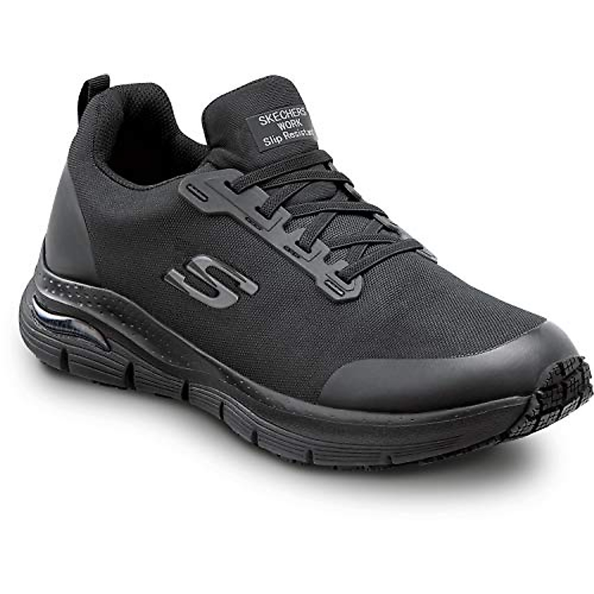 Skechers Work Arch Fit Jake, Men's, Black, Slip On Athletic Style, MaxTrax Slip Resistant, Soft Toe Work Shoe (9.0 M)