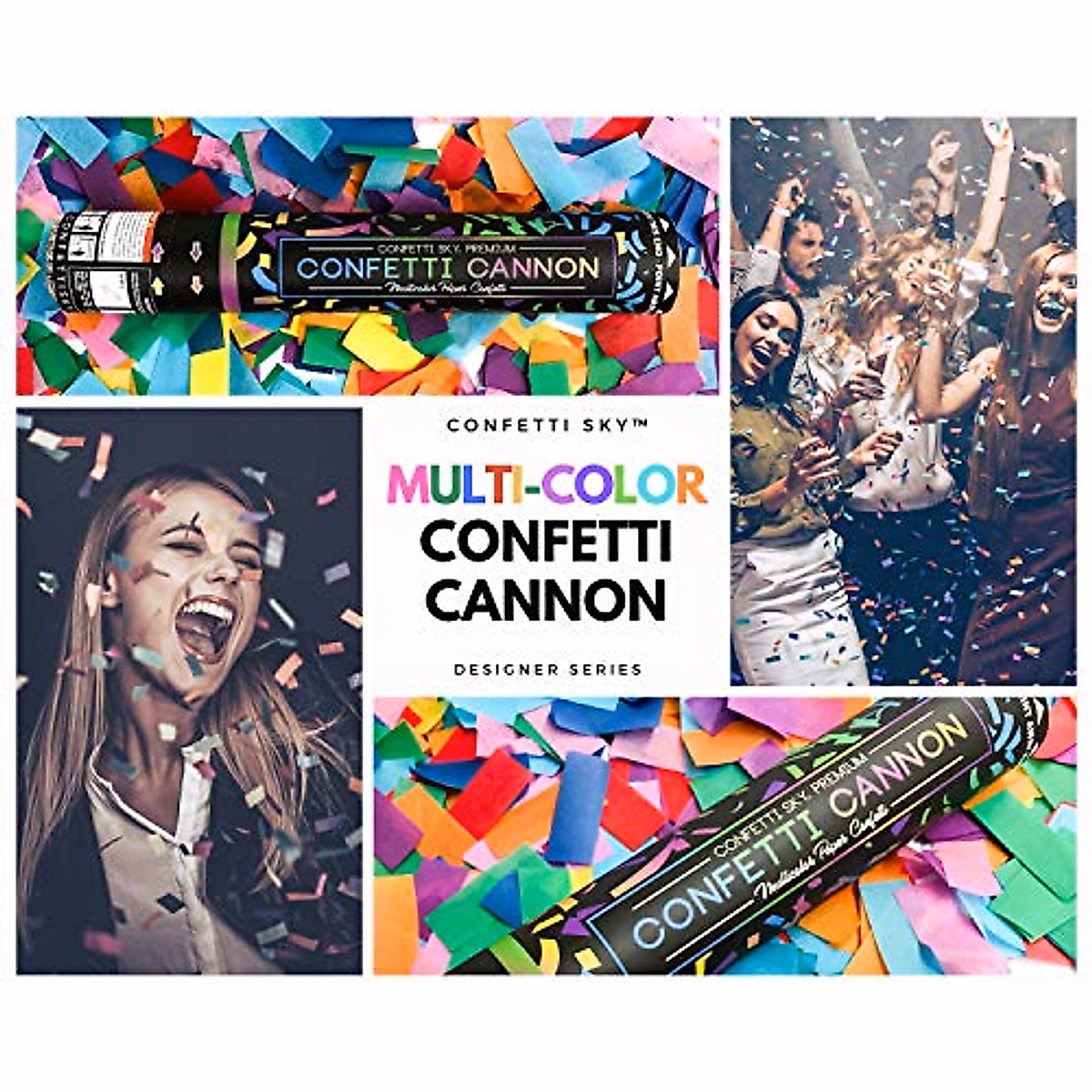 Confetti Sky [6 Pack] 12 Inch Confetti Cannons | Multicolor Biodegradable Confetti Poppers for Wedding Celebration, Birthday Party, Pranks, Graduation, Christmas Eve and New Year Celebration