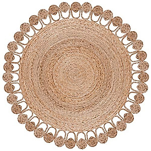 SAFAVIEH Natural Fiber Round Collection 3' Round Natural NFB252A Handmade Boho Country Charm Jute Area Rug